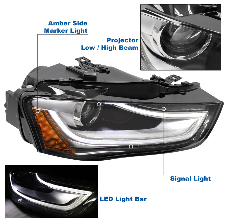 For 13-16 Audi A4 Quattro S4 HID/Non-AFS LED Projector Headlight ...
