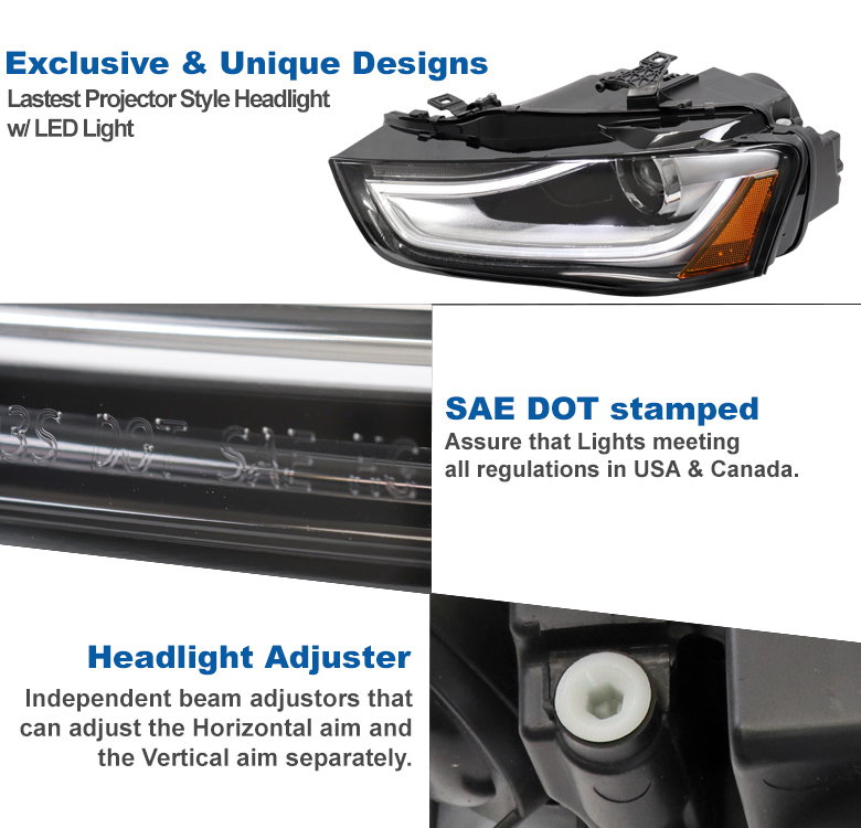 For 13-16 Audi A4 Quattro S4 HID/Non-AFS LED Projector Headlight ...